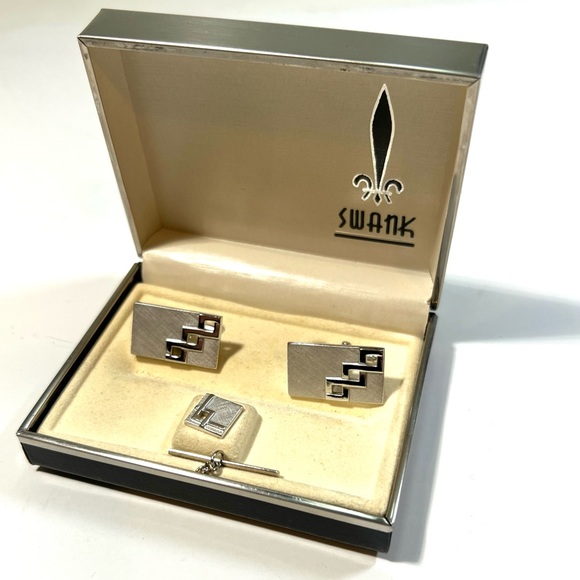 SWANK | Accessories | Vintage Swank Silver Geometric Cuff Link And Tie ...